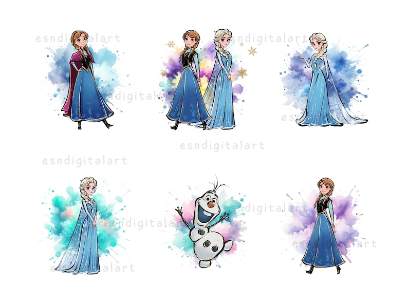 Frozen Elsa Anna Olaf Watercolor Png Clipart, Princess Digital Download ...