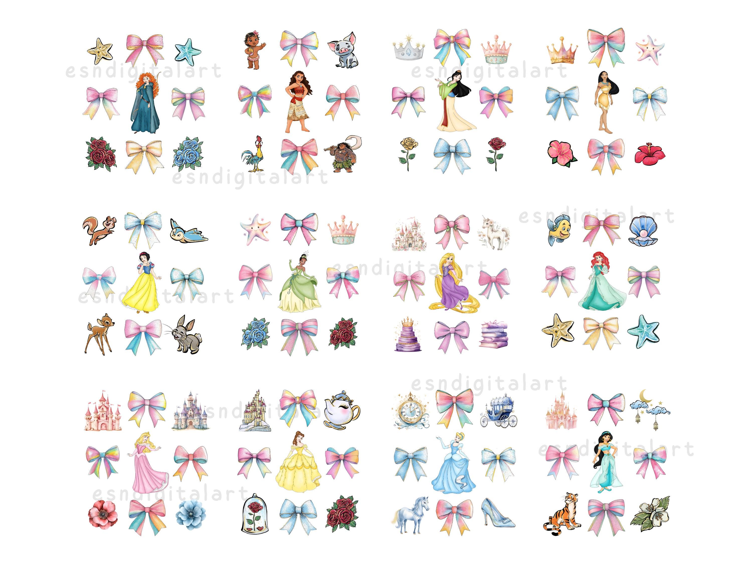 Princess Watercolor Bows Png Bundle, Princess Clipart, Coquette Bow Png ...