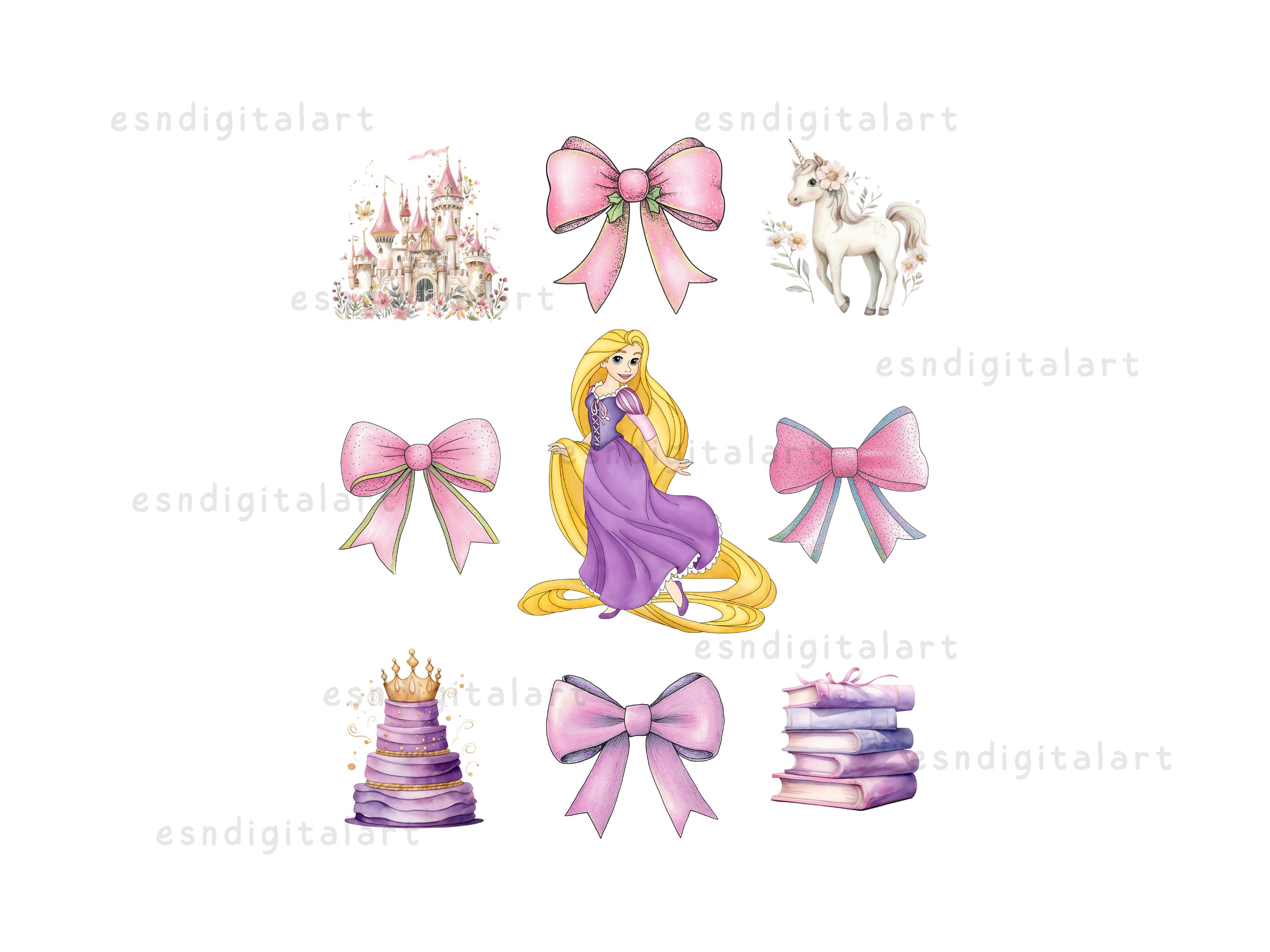 Princess Watercolor Bows Png Bundle, Princess Clipart, Coquette Bow Png ...