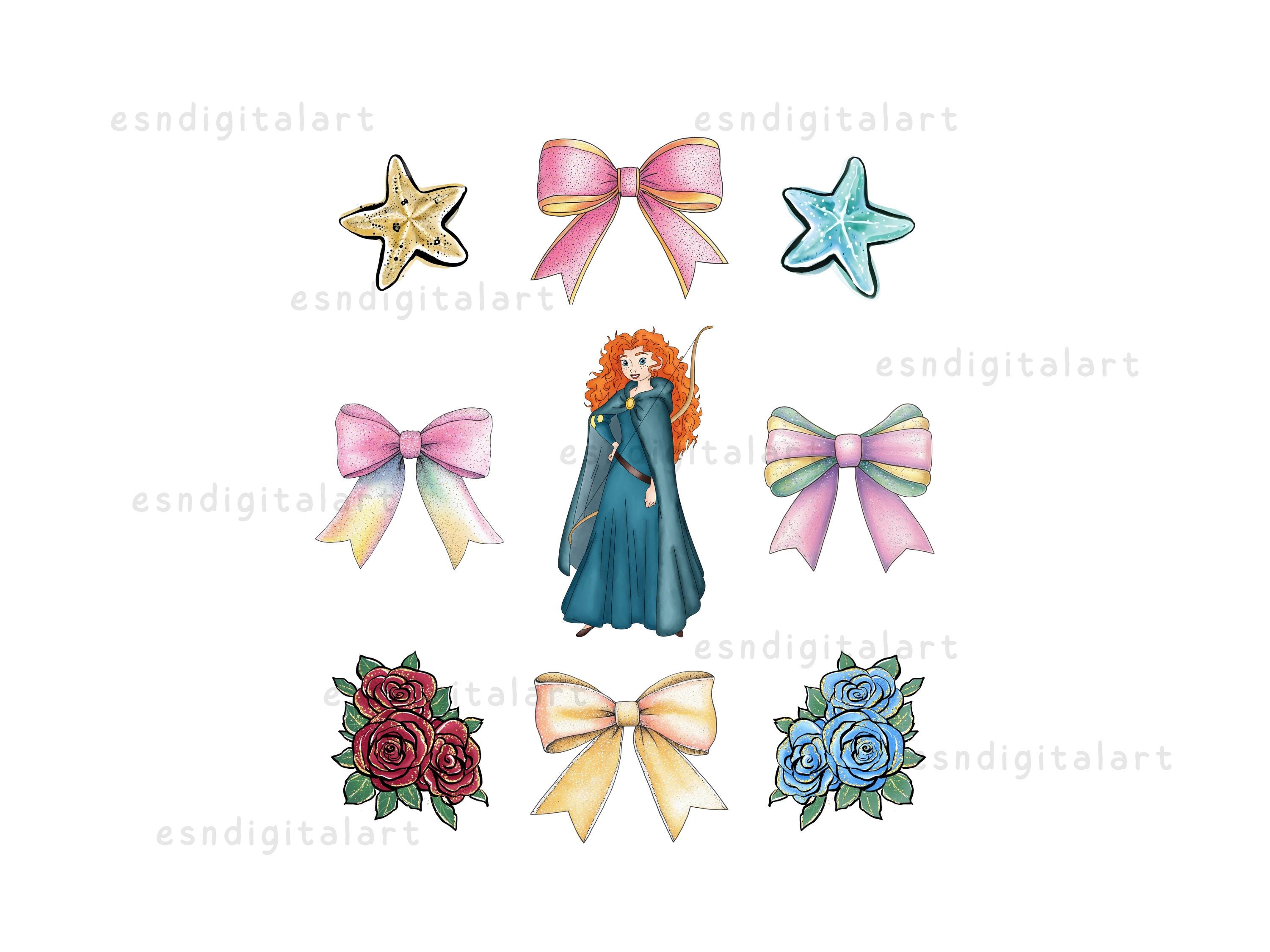 Princess Watercolor Bows Png Bundle, Princess Clipart, Coquette Bow Png ...