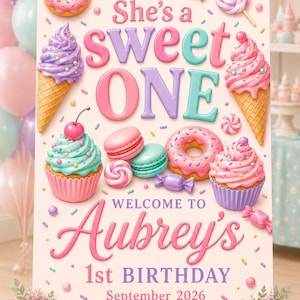Sweet One Birthday Welcome Sign – Candy Dessert First Birthday Decor ...
