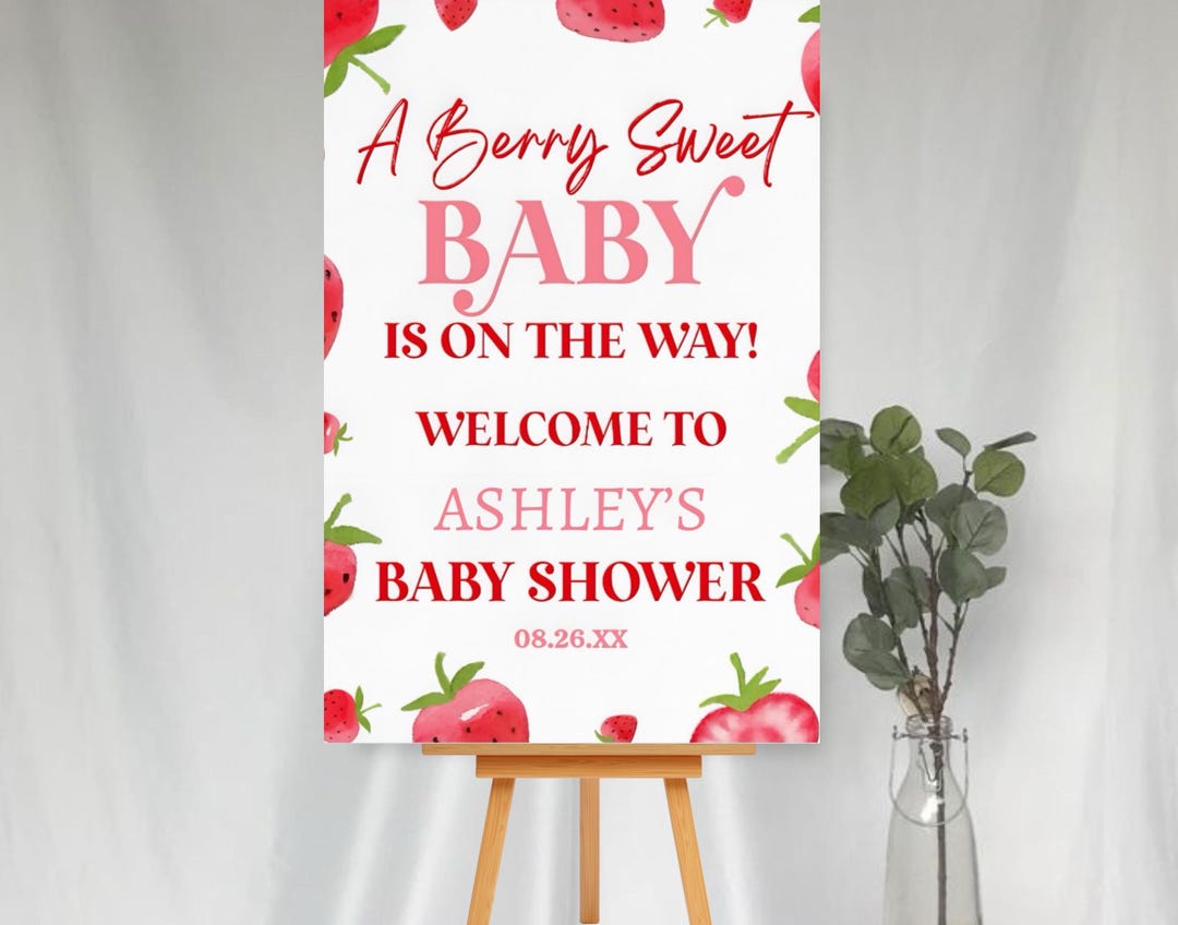 Berry Sweet Baby Shower Sign – Custom Strawberry-themed Baby Shower ...