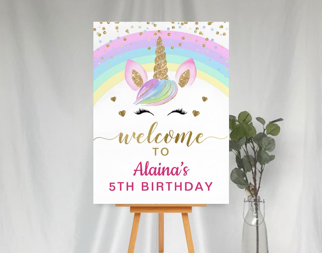 Custom Unicorn Birthday Sign – Personalized Foam Board Welcome Sign ...