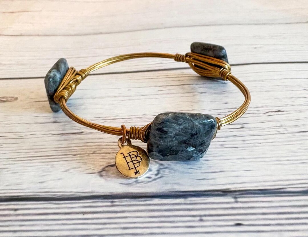 Bourbon and Bowties Gold Tone Wire Wrapped Gray/black Stone Bangle Bracelet - Etsy