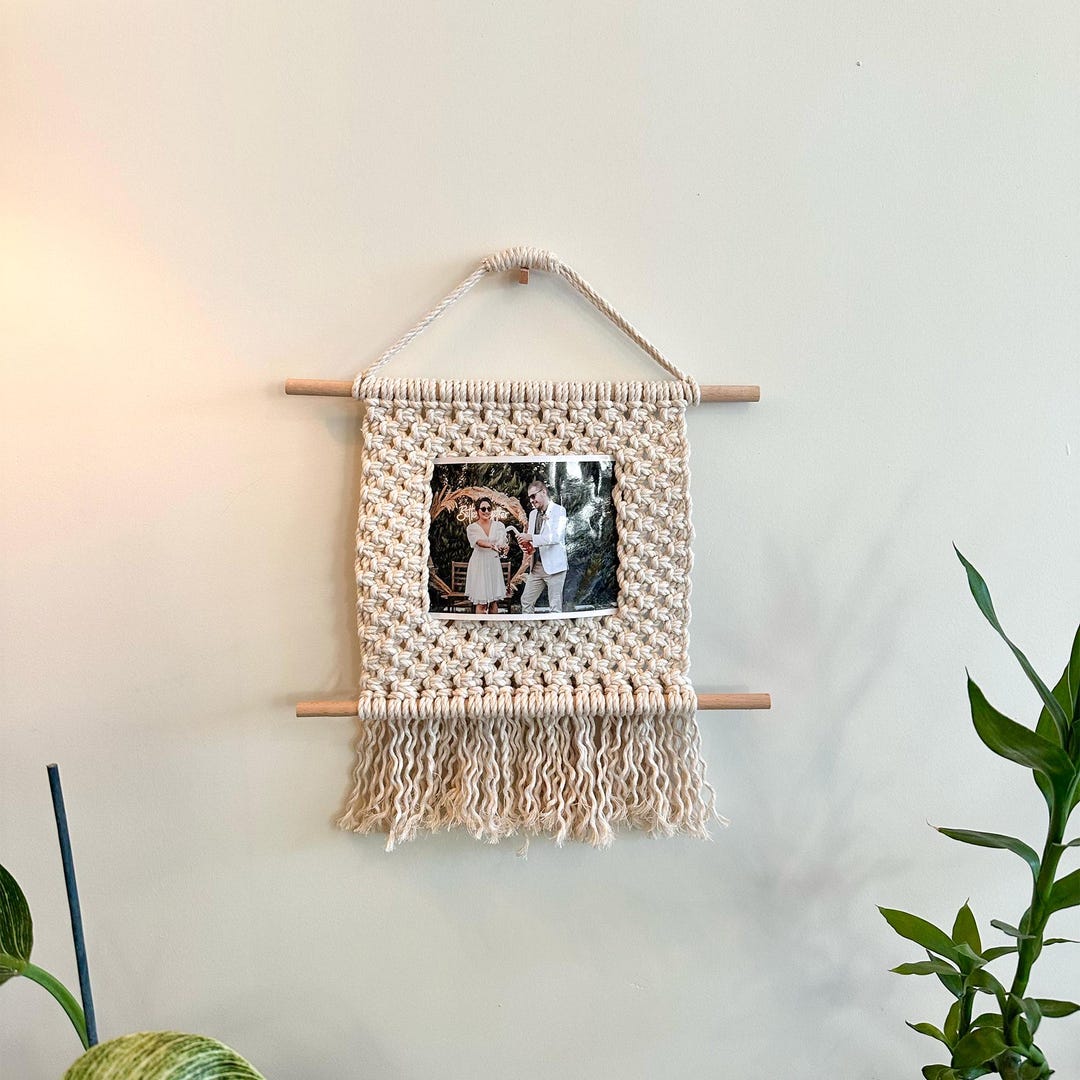 Handmade Macrame Photo Frame | Wall Hanging Natural Cotton Frame ...