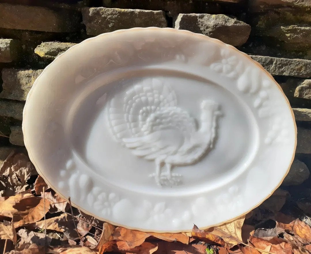 Vintage Anchor Hocking Milk Glass Turkey Platter - Etsy