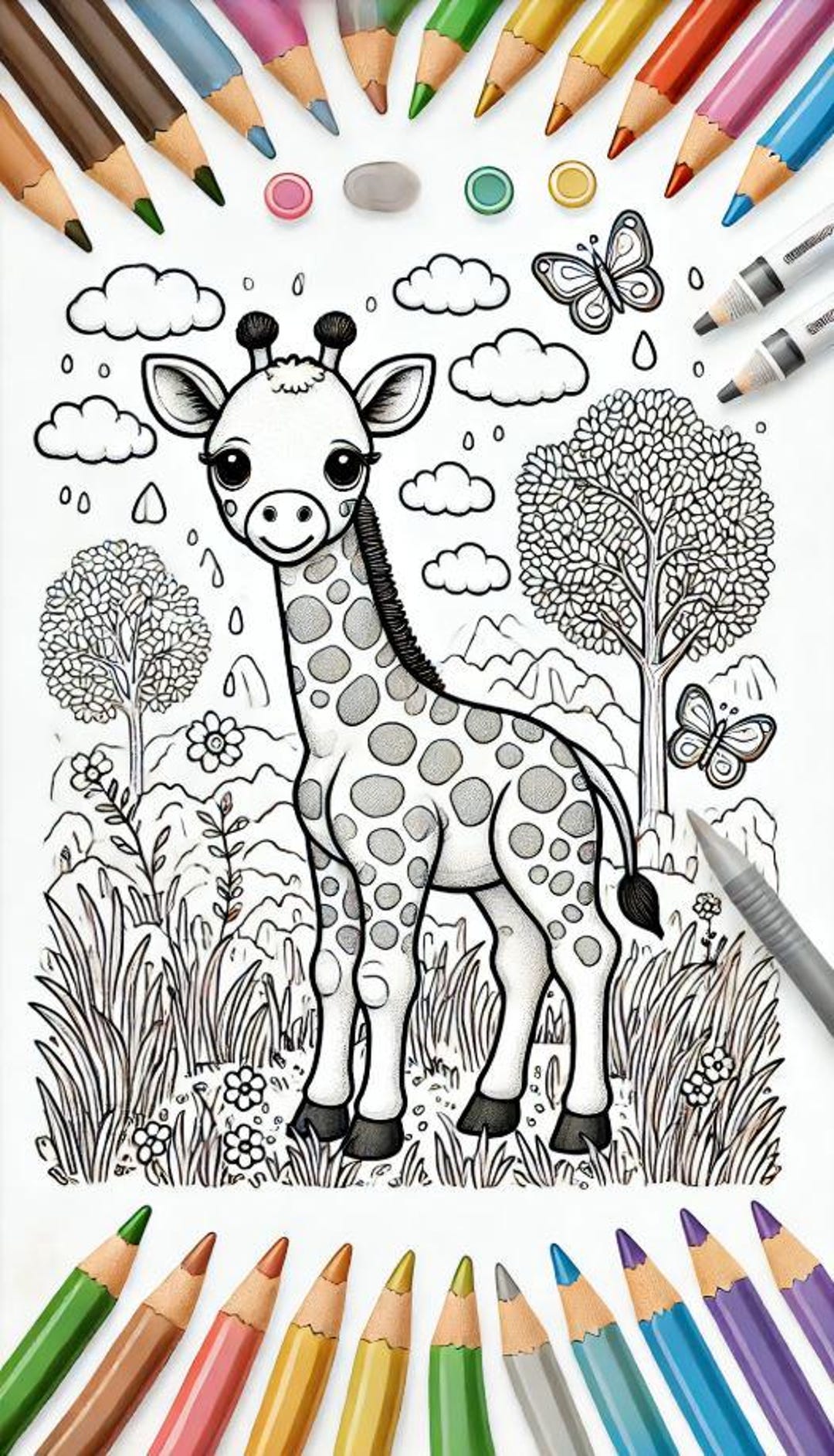 Printable Giraffe Coloring Page for Kids – Fun and Creative Digital Art ...