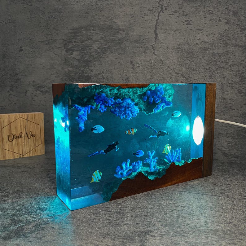 Scuba Diver LED Resin Box - Custom Underwater Light With Coral Reef ...