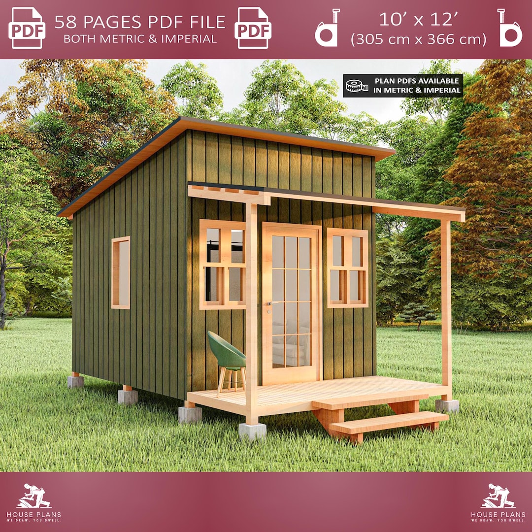 Modern Cottage House Plan 10x12, Cabin DIY, Tiny House Plans, Small ...