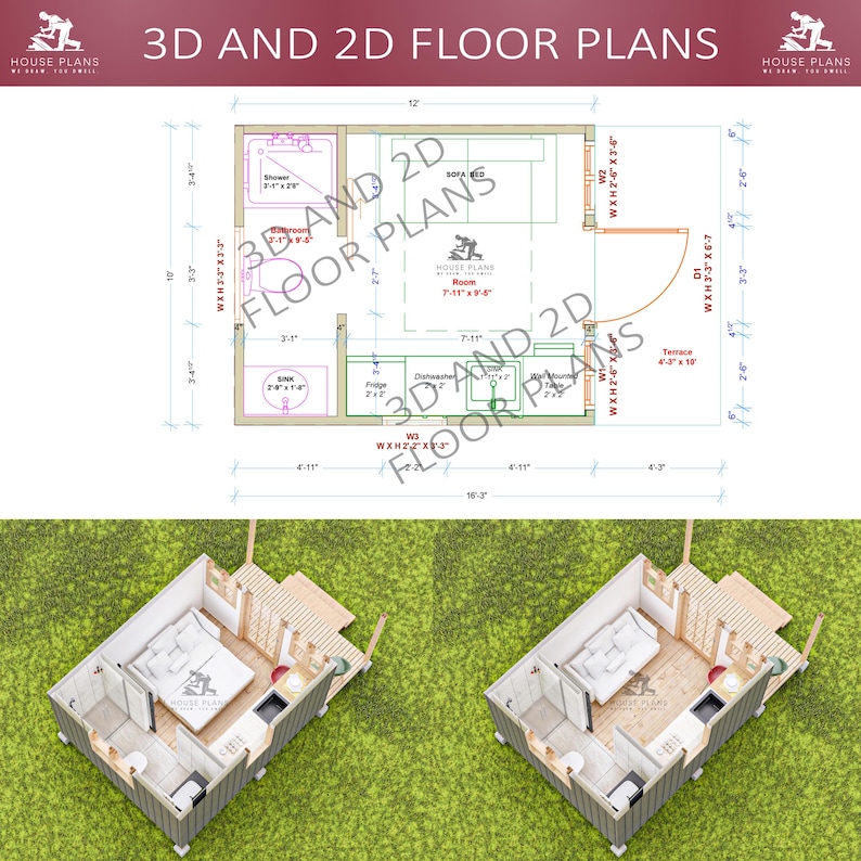 Modern Cottage House Plan 10x12, Cabin DIY, Tiny House Plans, Small ...