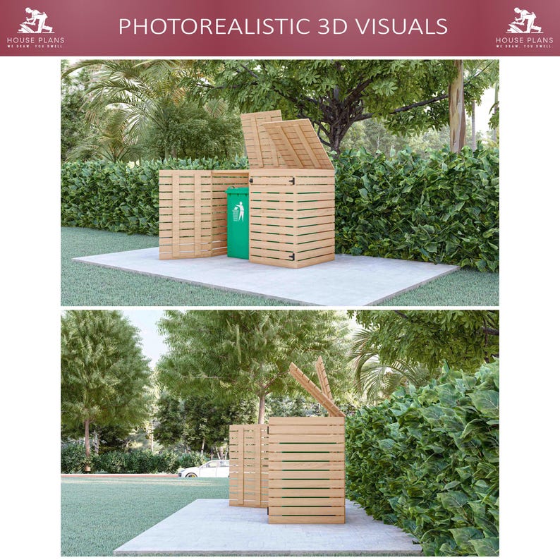 Wheelie Bin Storage Plans, Double Trash Can Storage Plans, Garbage Bin ...