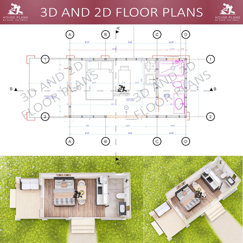 10x20 Small House Plans, Tiny House Plan, 200 SQFT, 1 Bedroom Cabin ...