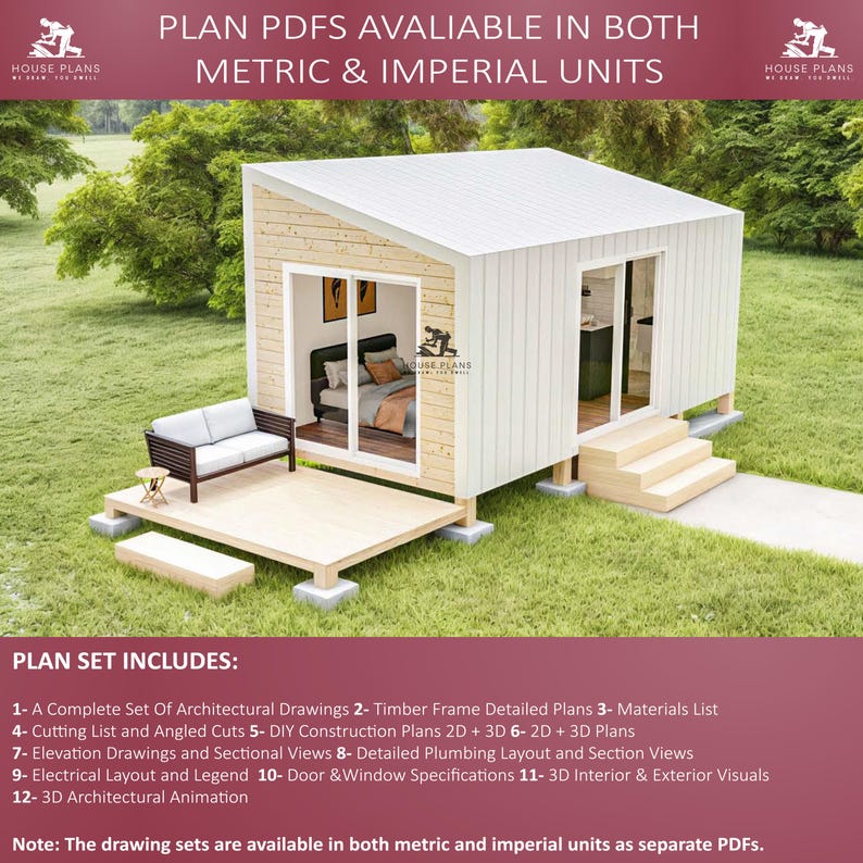 10x20 Small House Plans, Tiny House Plan, 200 SQFT, 1 Bedroom Cabin ...