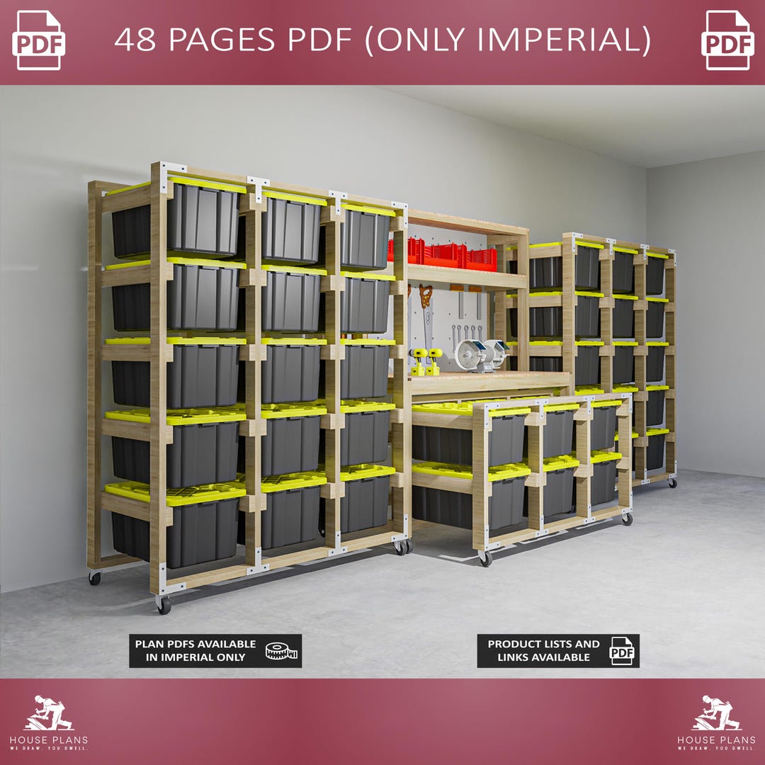 DIY Garage Workbench, 27 Gallon Tote Rack Plans, Workbench Plans ...
