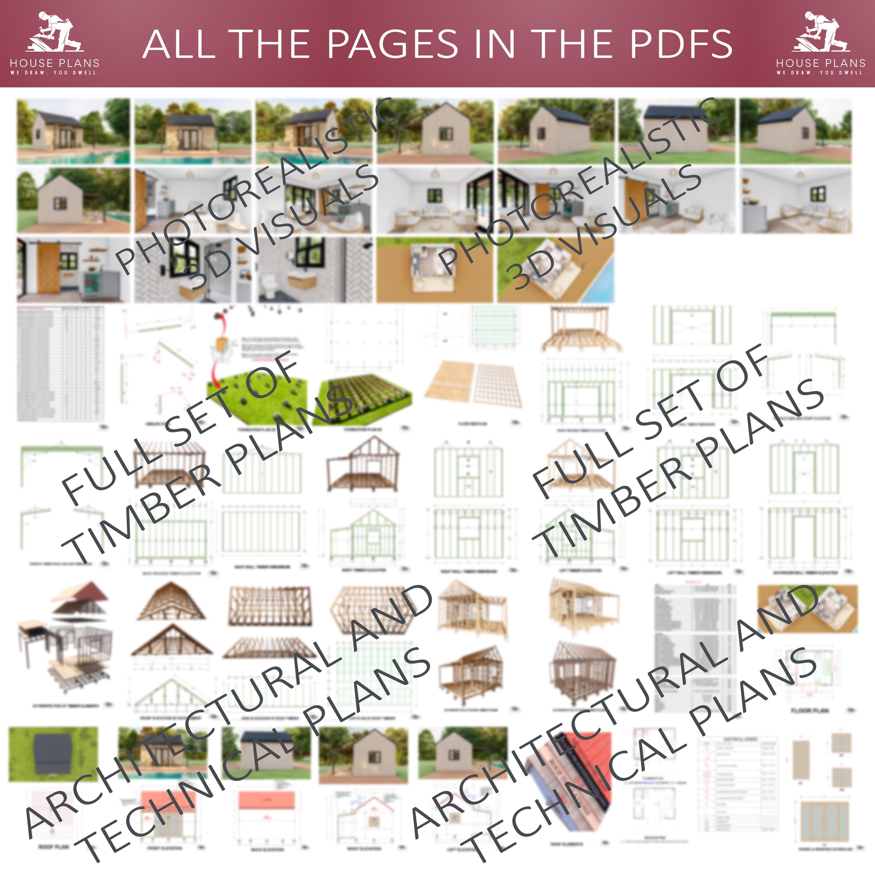 12' X 16' Pool House Plans, Tiny House Plan, 192 SQFT, Guest Cabin ...
