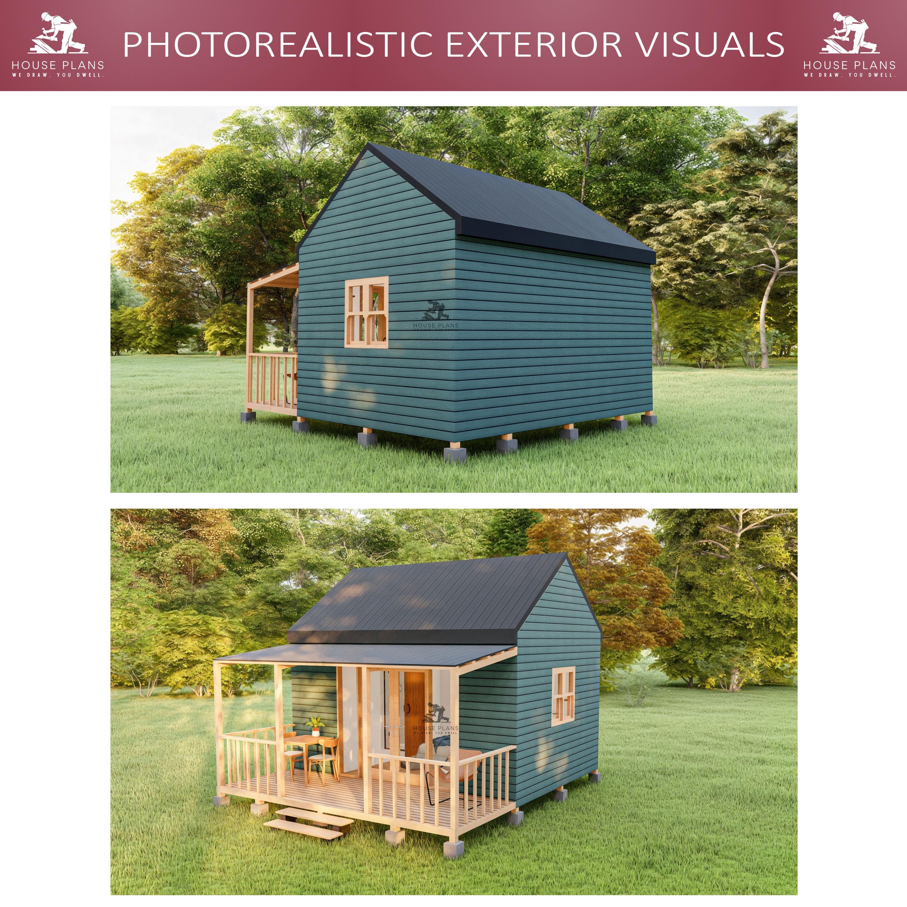 12'x16' Tiny House Plans, DIY Cabin Home 192 SQFT, Small House, Cottage ...
