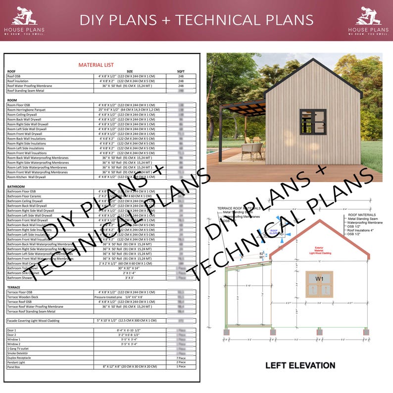12' X 16' Pool House Plans, Tiny House Plan, 192 SQFT, Guest Cabin ...