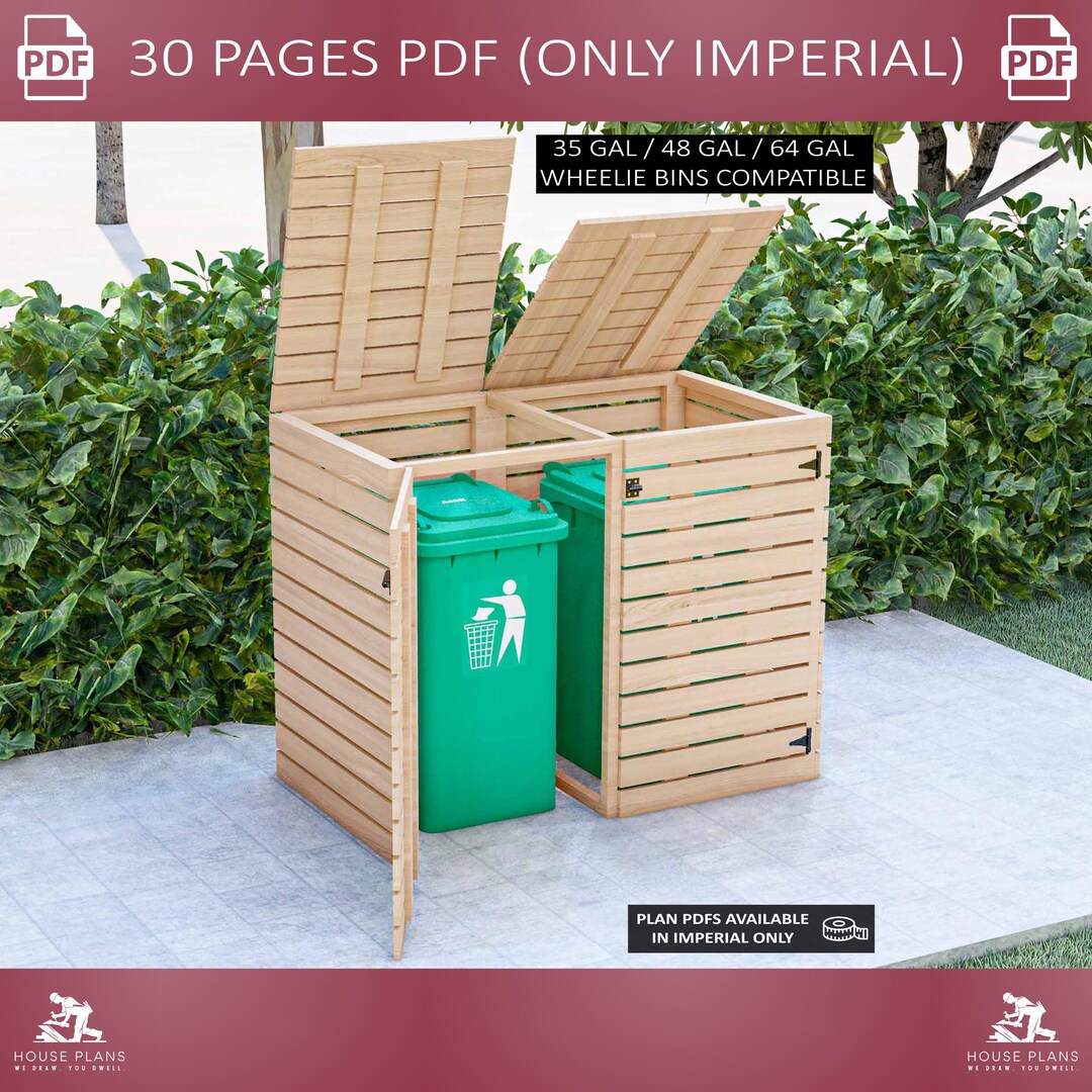 Wheelie Bin Storage Plans, Double Trash Can Storage Plans, Garbage Bin ...