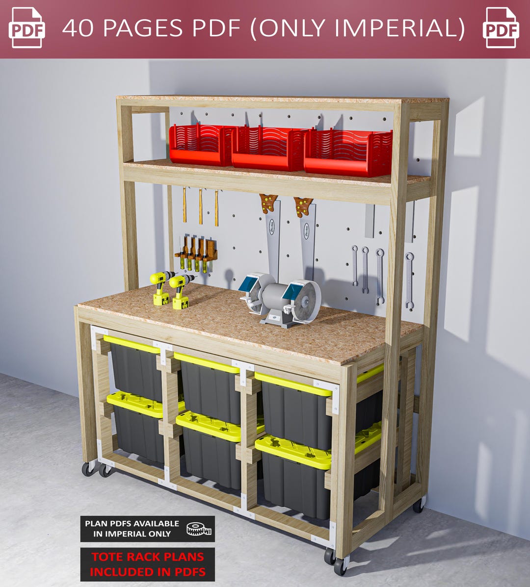 Workbench Plans, DIY Garage Workbench Plans, Storage Garage Table Plans ...