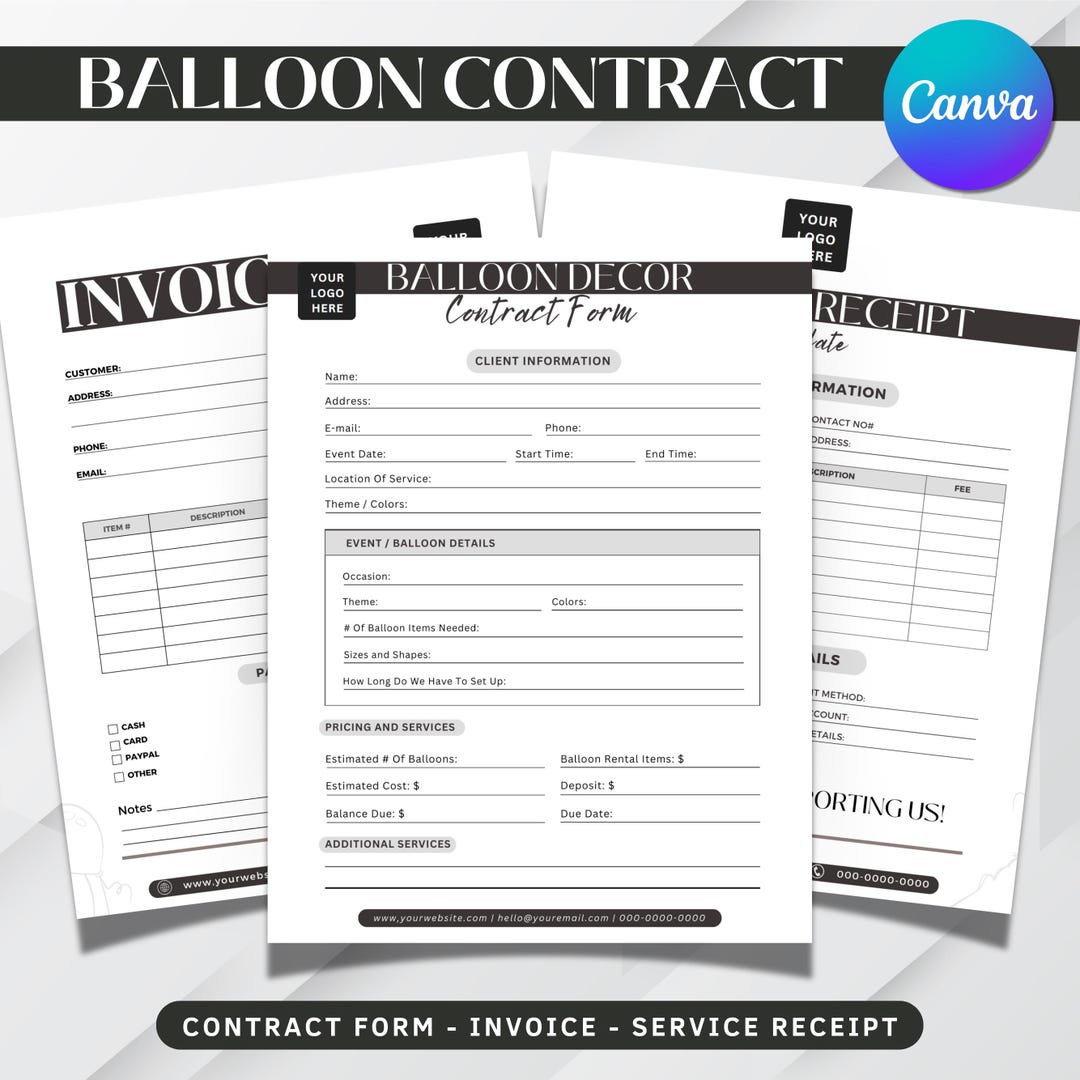 Editable Balloon Decor Contract Template, Balloon Decoration Service ...