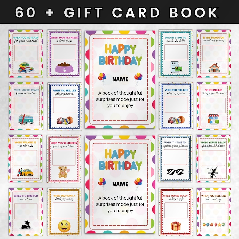 Printable Birthday Gift Card Book, Birthday Gift for College Student ...