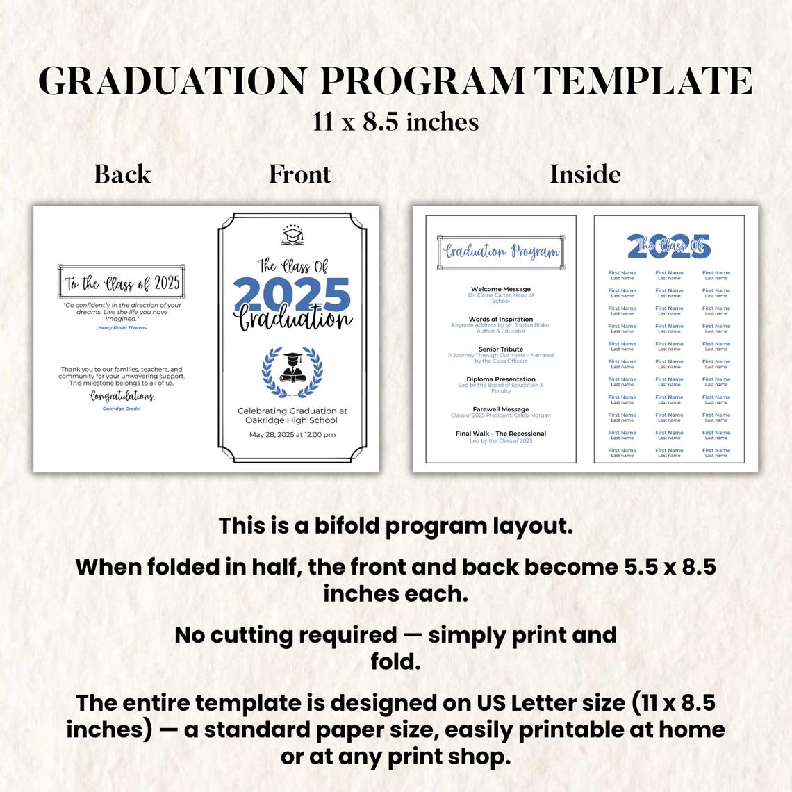 2025 Graduation Program Template Editable 2025 Ceremony Card,class of ...