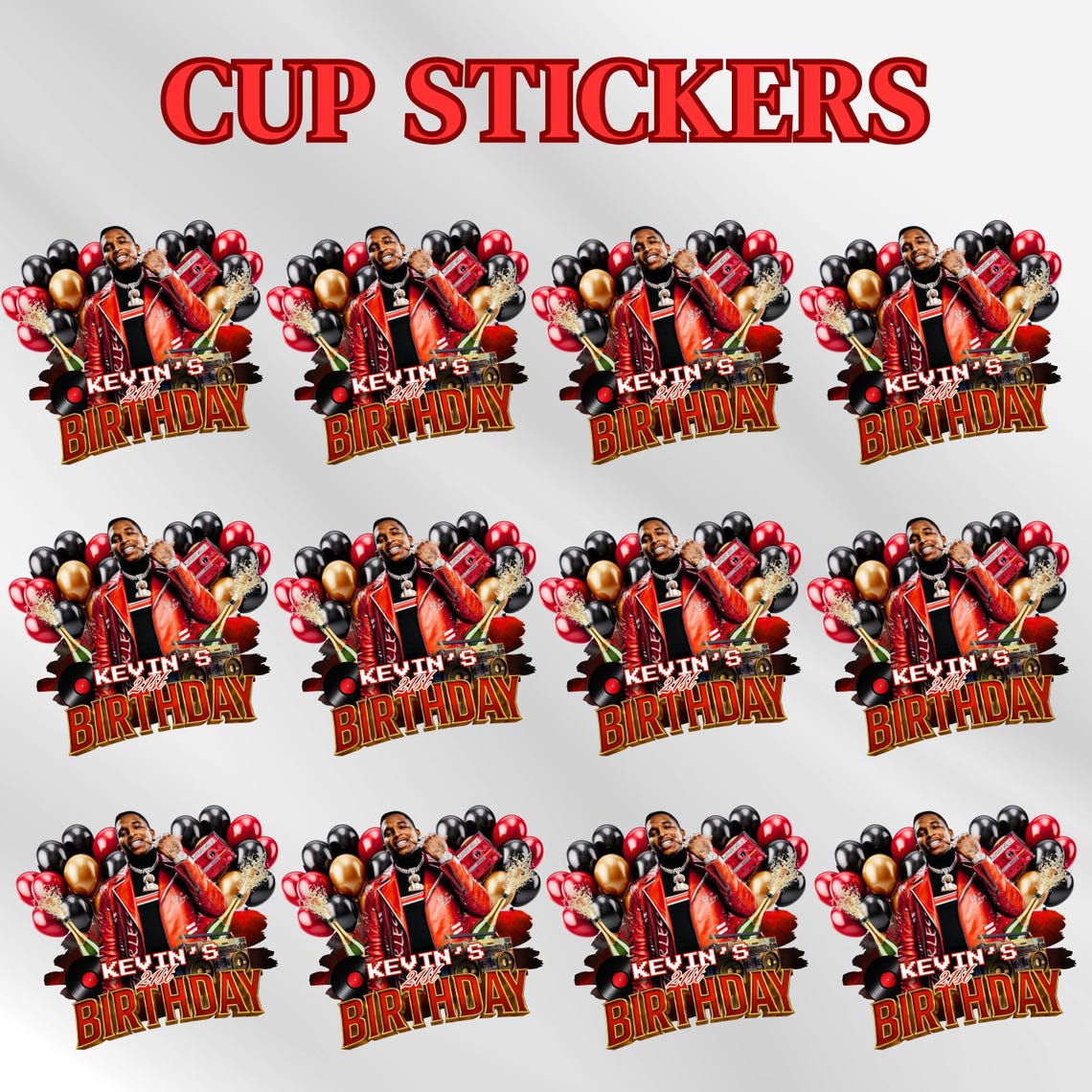 Styrofoam Cup Stickers, Men Birthday Cup Sticker Template,red Black ...