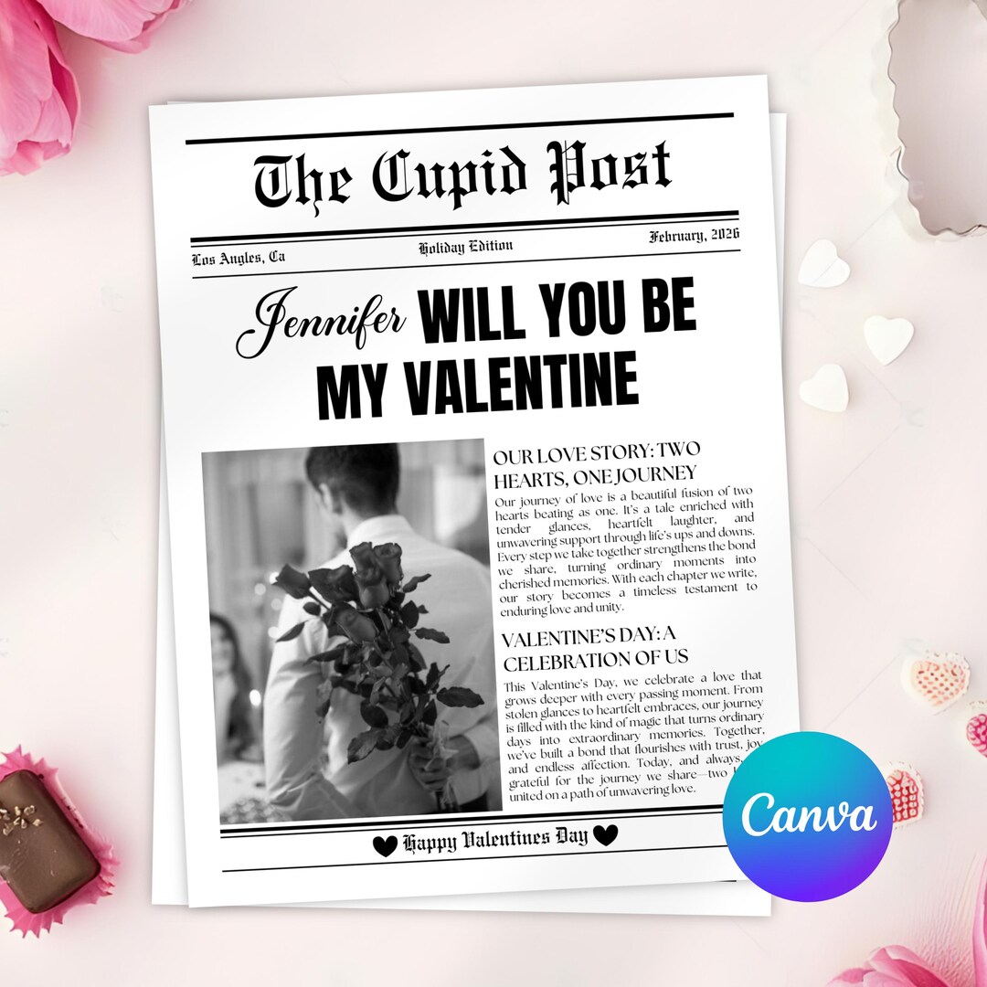 Valentines Cupid Post Newspaper, Custom Newspaper Template, Will You Be ...