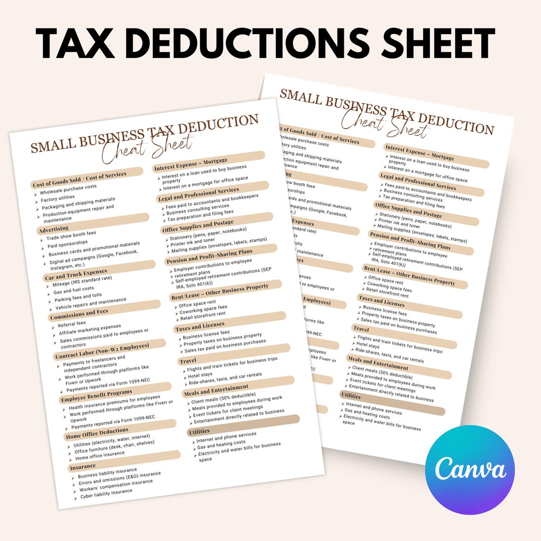 Tax Deduction Sheets, Business Tax Deductions,tax Deduction Tracker ...