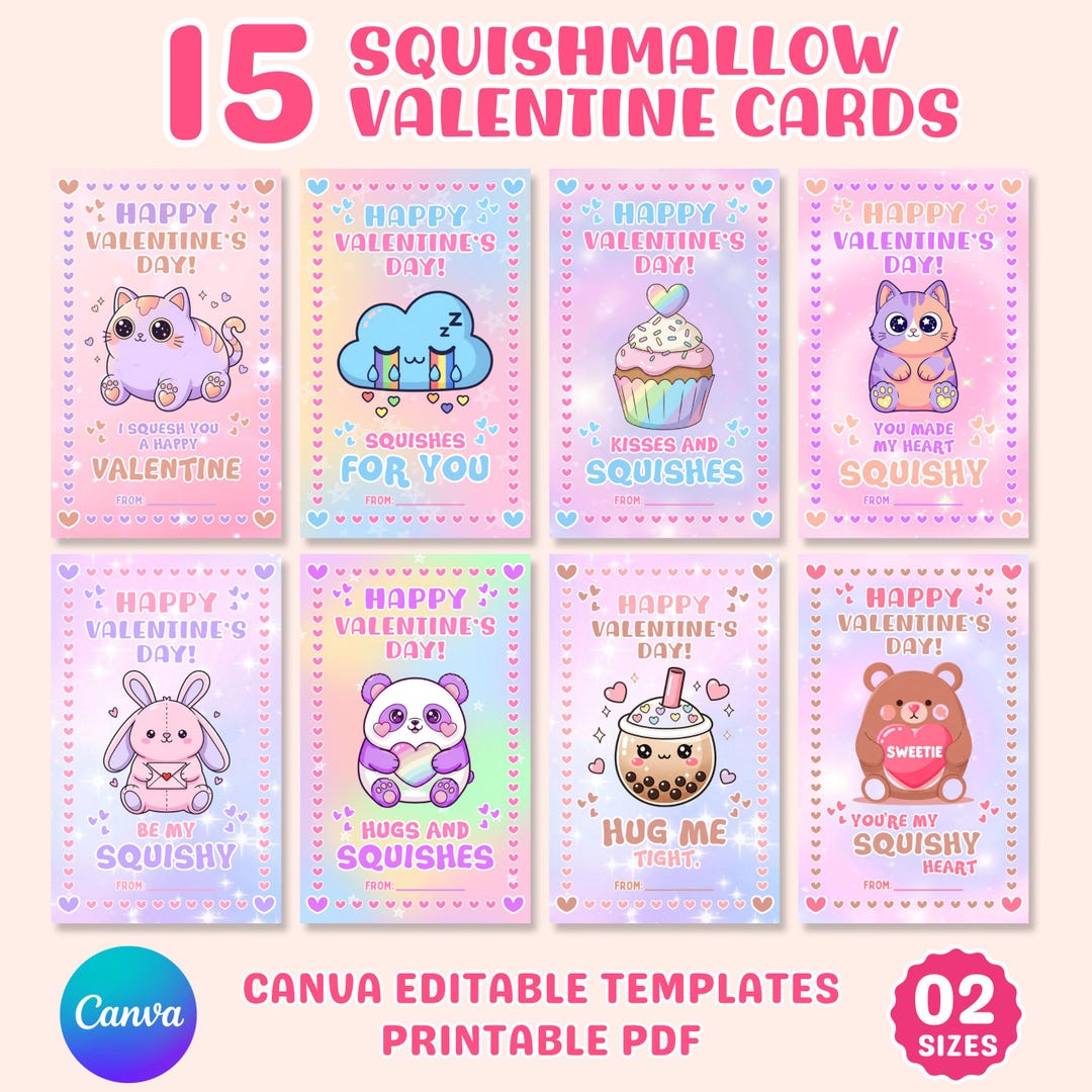 Squish Valentine Cards, Printable Squishmallow Valentine Day Cards ...