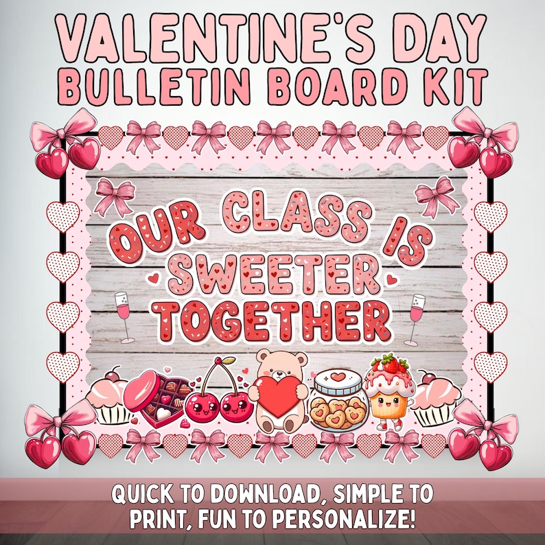 Valentine's Day Bulletin Board Kit,cupcakes Bulletin Kit, Cute Display ...