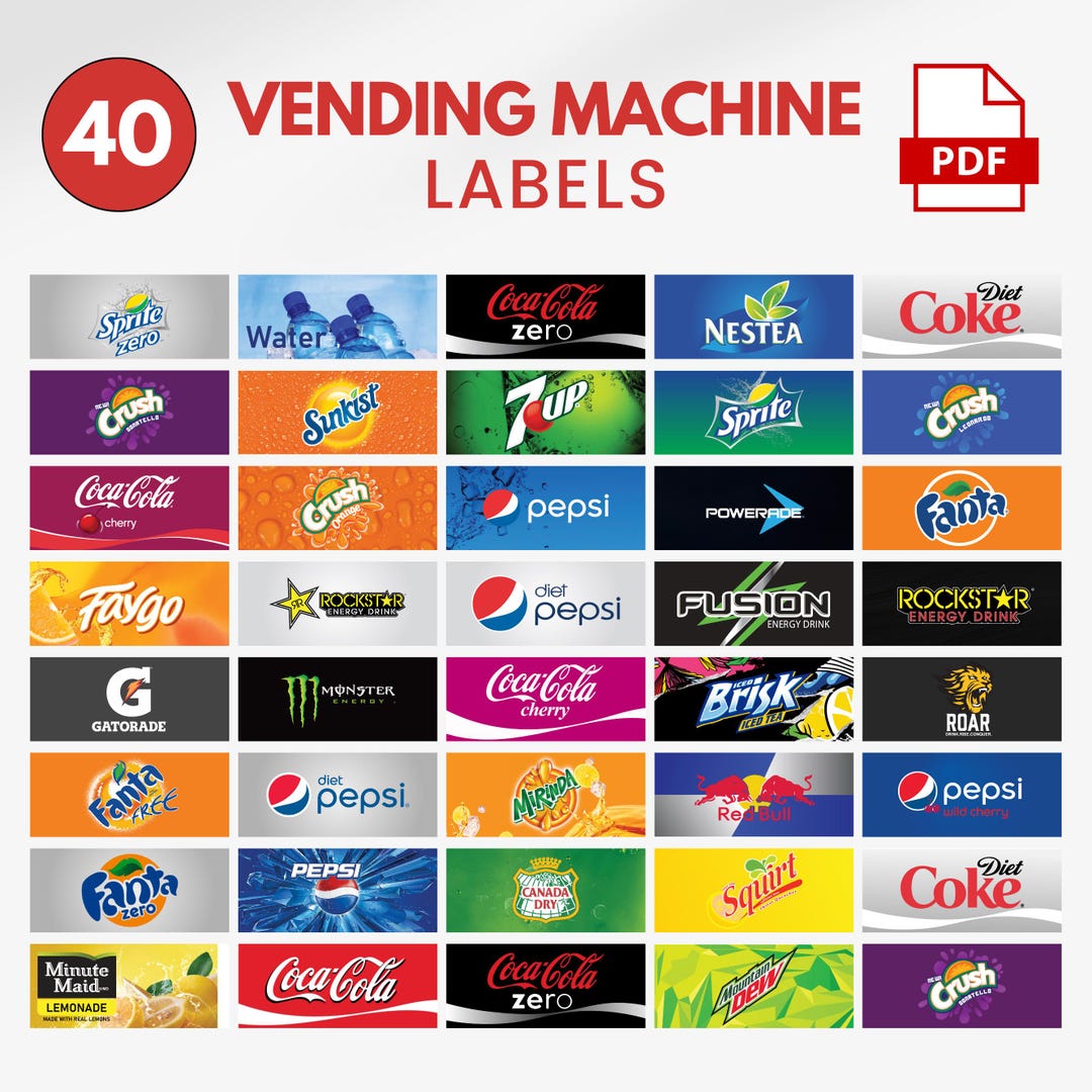 40 Vending Machine Label, High Quality Labels, Sparkling Water and Soda ...