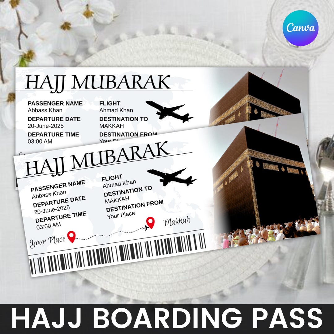 Hajj Boarding Pass, Editable Umrah Mubarak Boarding Pass, Hajj Plane ...