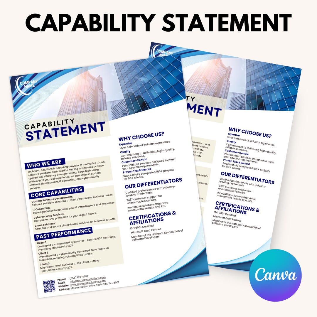 Capability Statement Template, Business Capability Statement Design ...