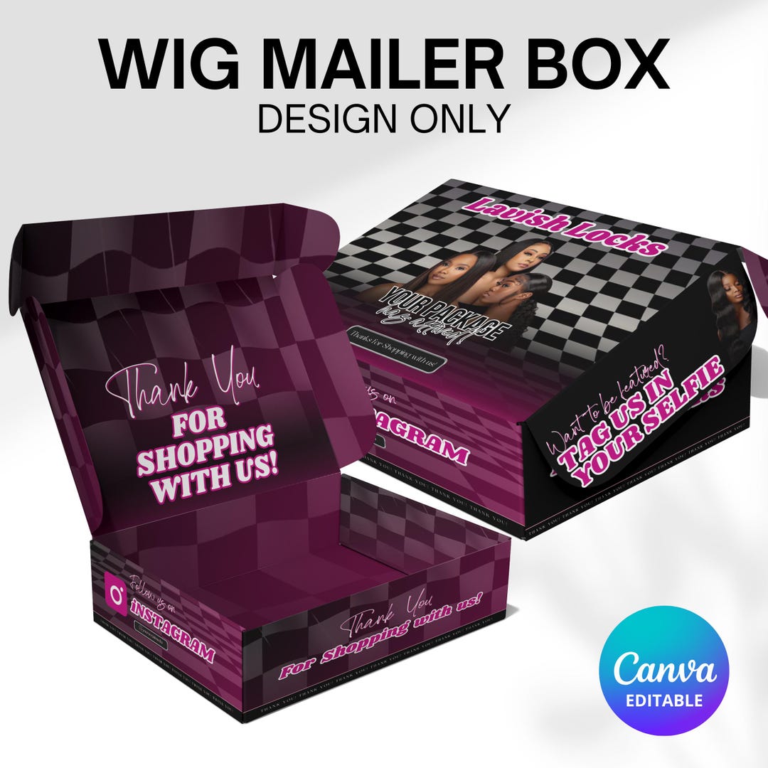 Wig Mailer Box Design, Premade Custom Box Design, Lace Front Box ...