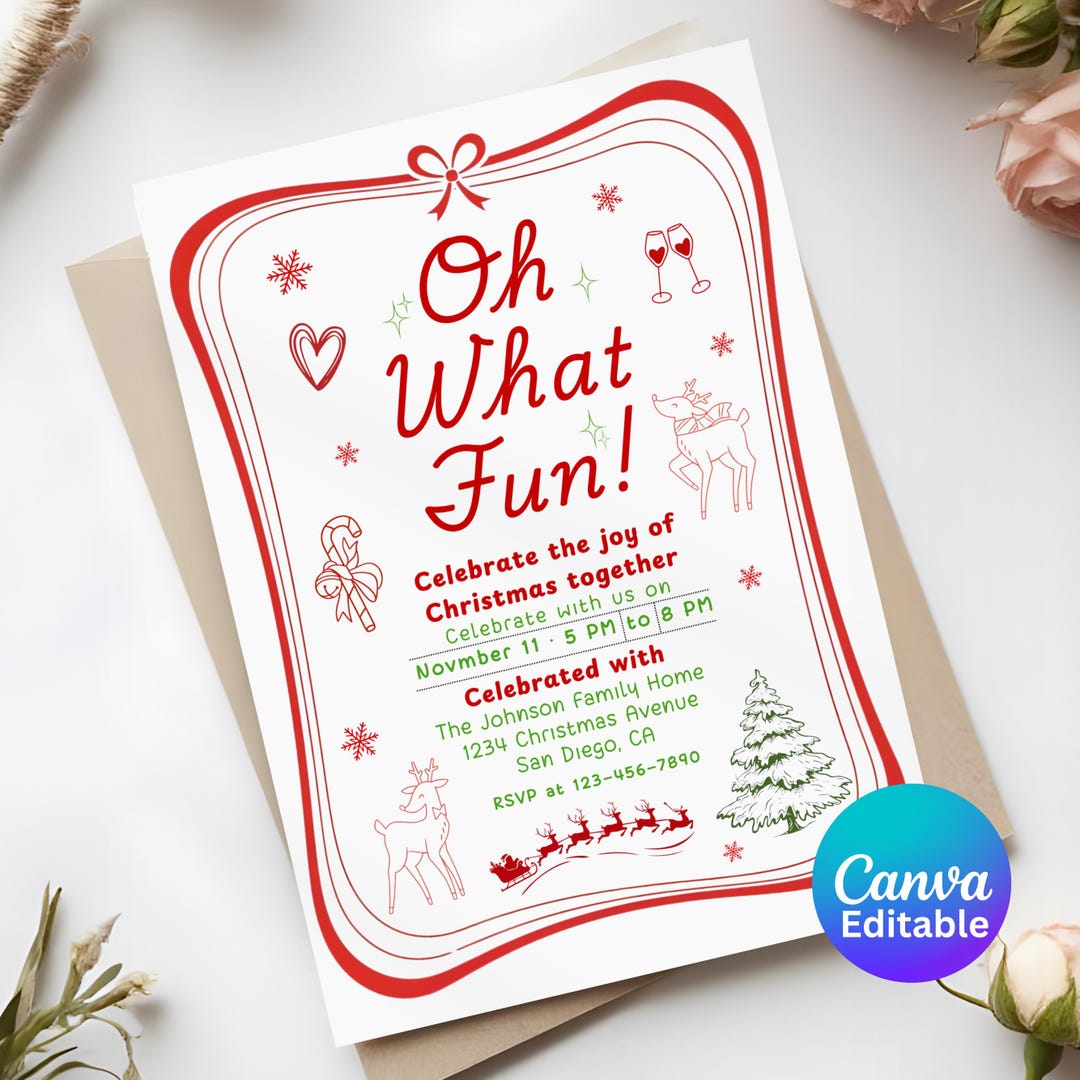 Oh What Fun Christmas Party Invitation, Hand Drawn Christmas Party ...
