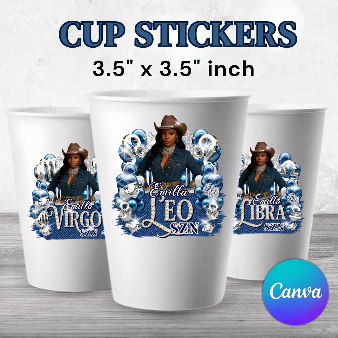 Denim and Diamonds Styrofoam Cup Sticker Template, Editable Party Cup ...