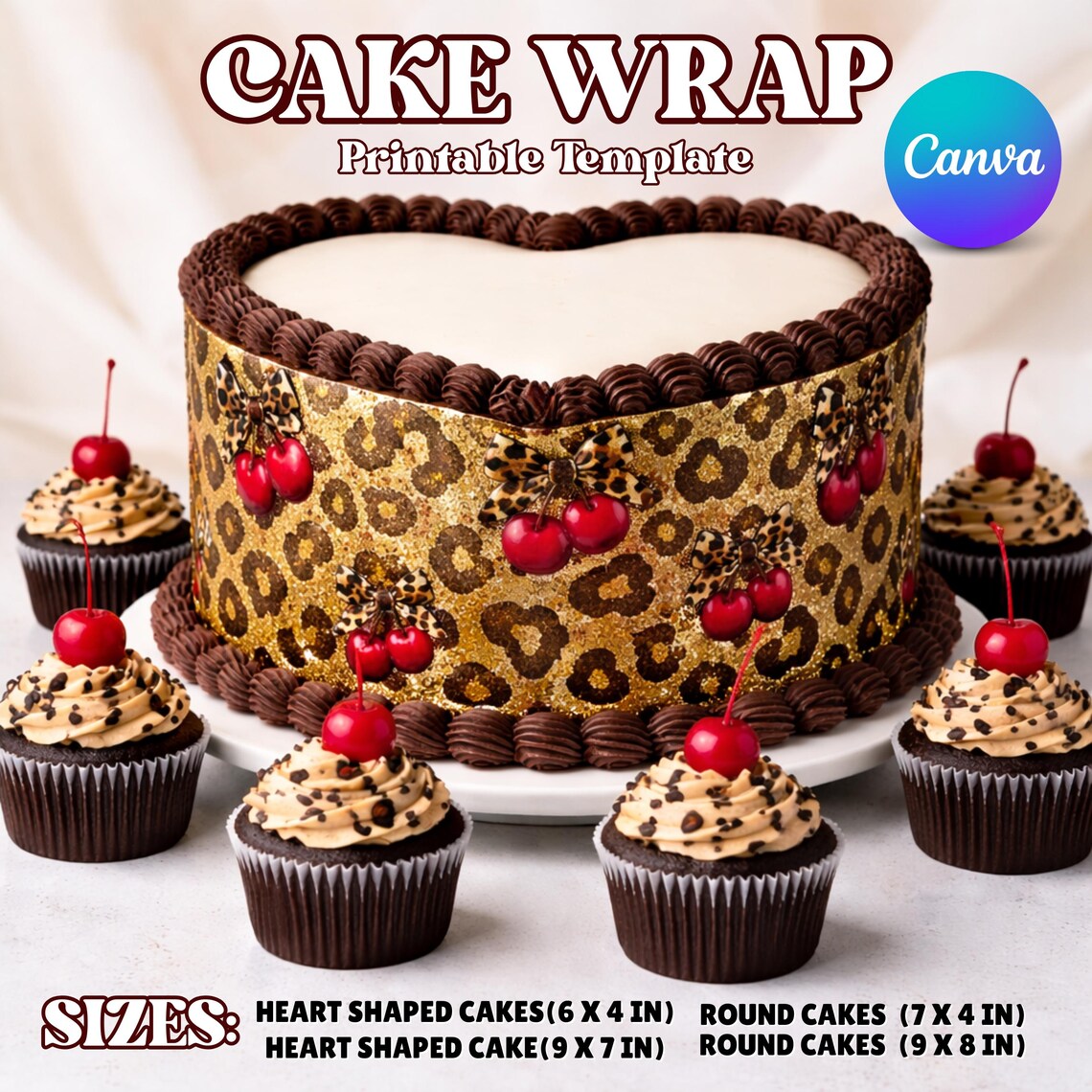 Editable Leopard Wrap Around Cake, Leopard Big Mama Cake Wrap Template ...