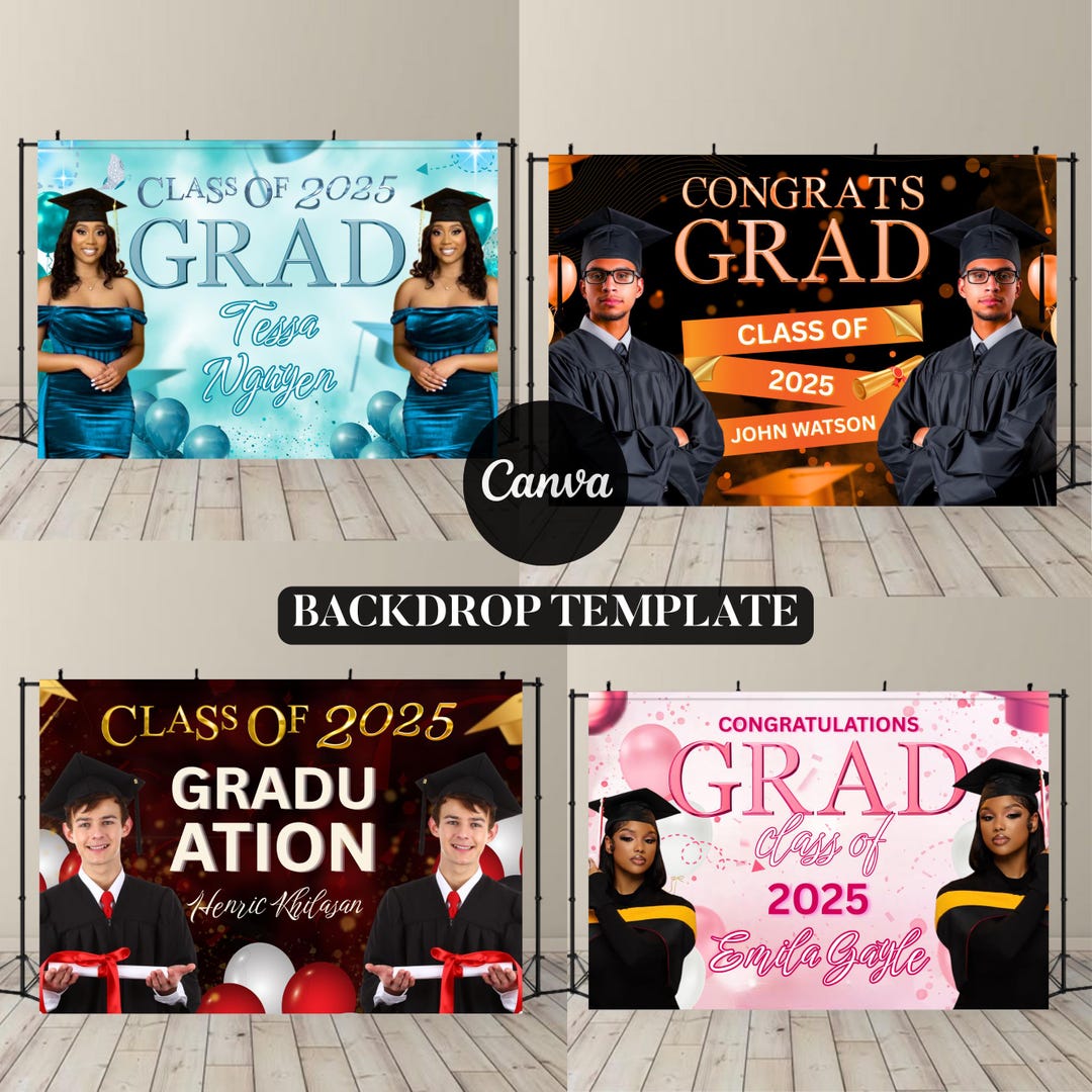 Graduation Backdrop Bundle, 4 Editable Graduate Backdrops, Canva Grad ...