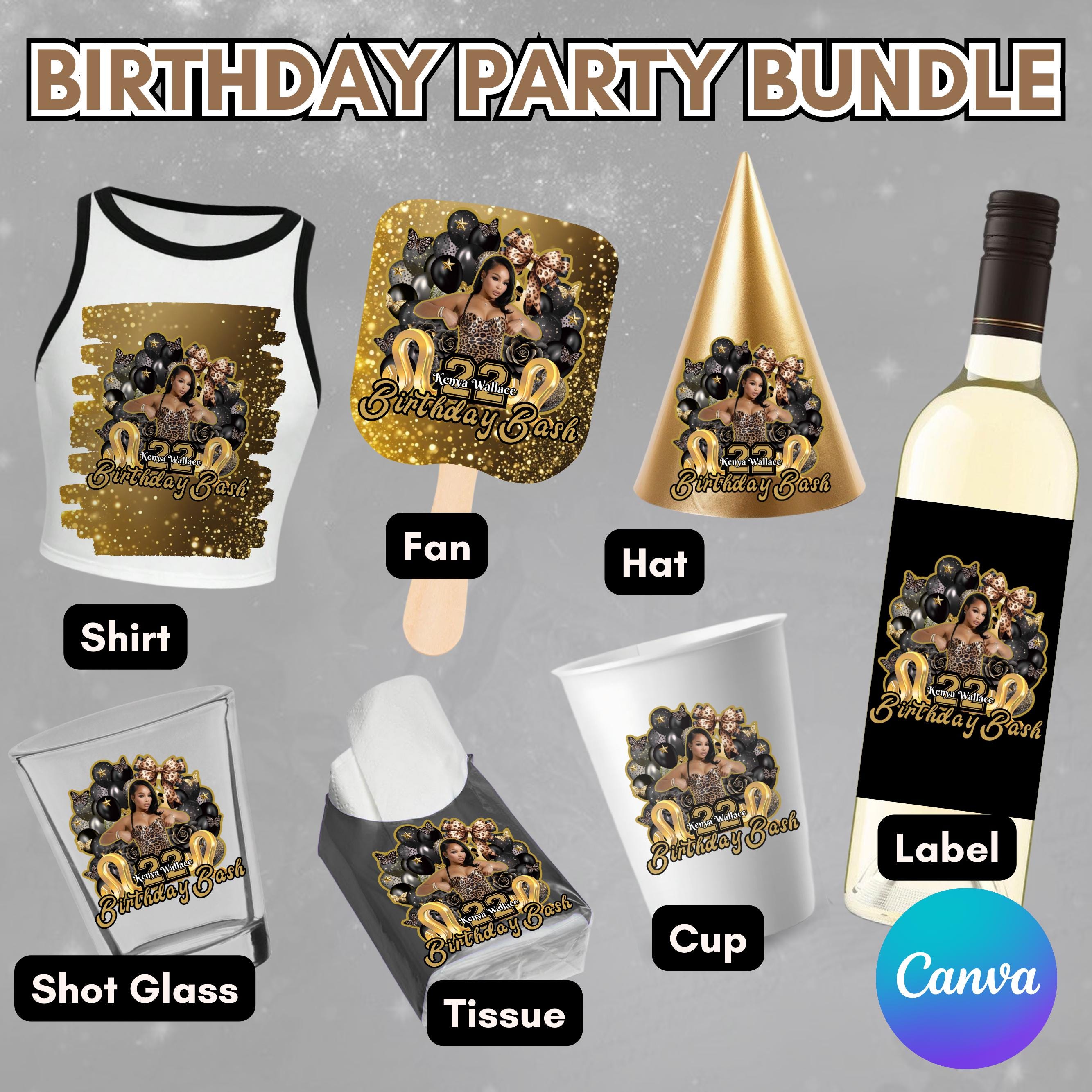 Editable Party Cup Birthday Canva Template, Shot Glass Label,party ...