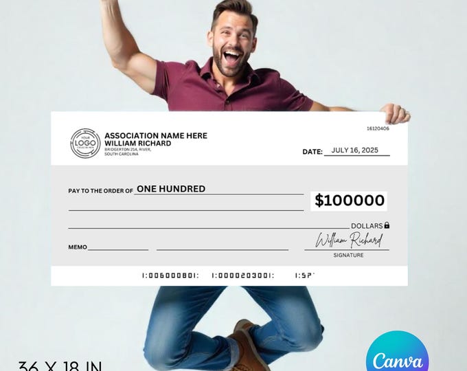 Cheques gigantes completamente impresos - Cheque falso de gran tamaño ...