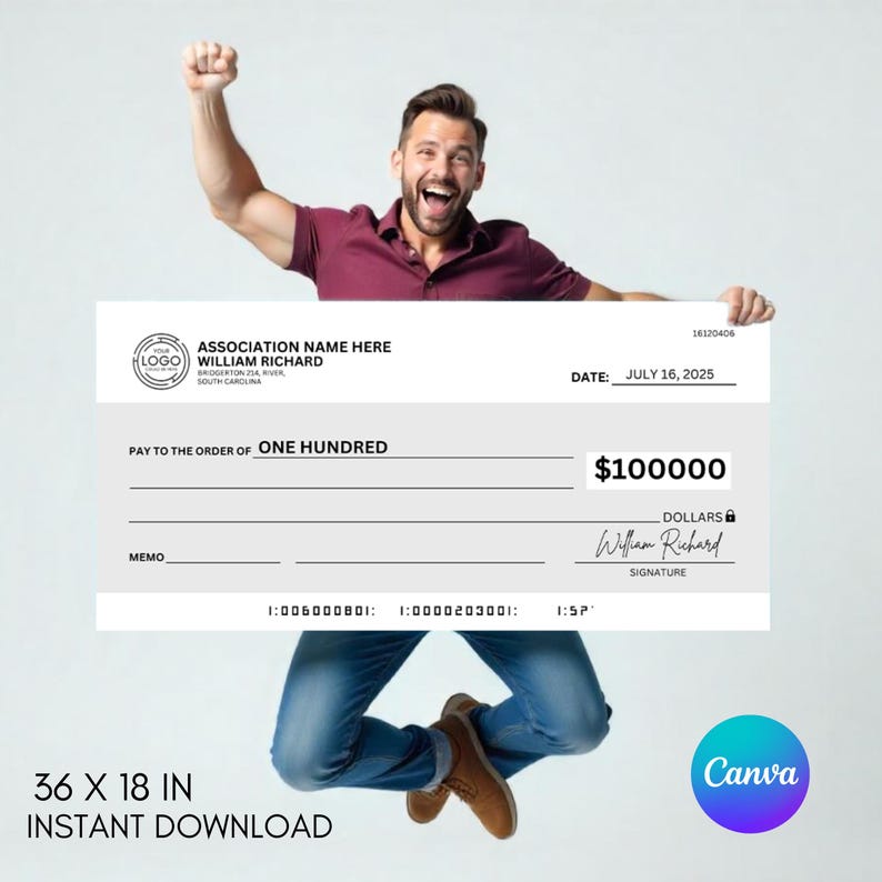 Super Large Blank Check, 36 X 18 in Manifestation Check Canva,blank ...