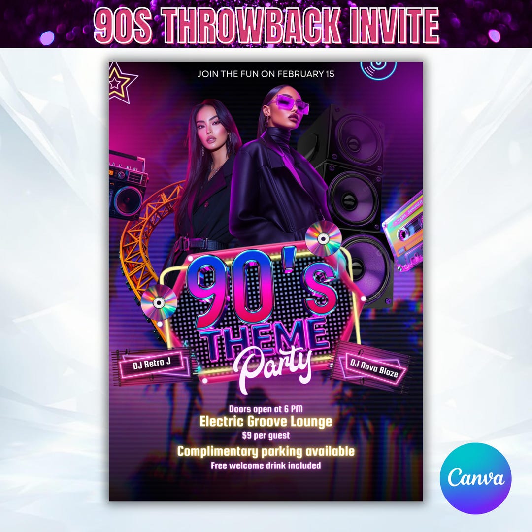 90s Throwback Party Invitation, Retro 90s Hip Hop Party Invite, 90s ...