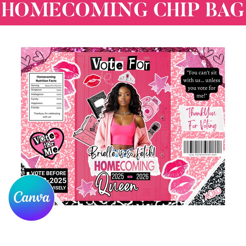 Homecoming Chip Bag Template, Homecoming Campaign, Vote for Mean Queen ...