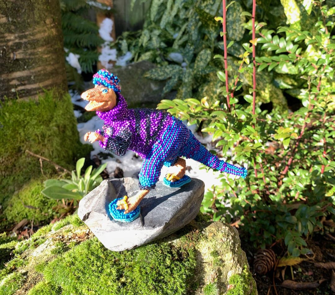 Bead Sculpture Dinosaur--cool Allosaurus--beaded, W Hat & Flipflops ...