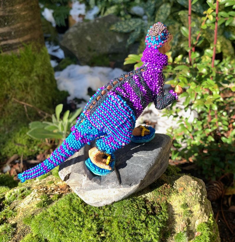 Bead Sculpture Dinosaur--cool Allosaurus--beaded, W Hat & Flipflops ...