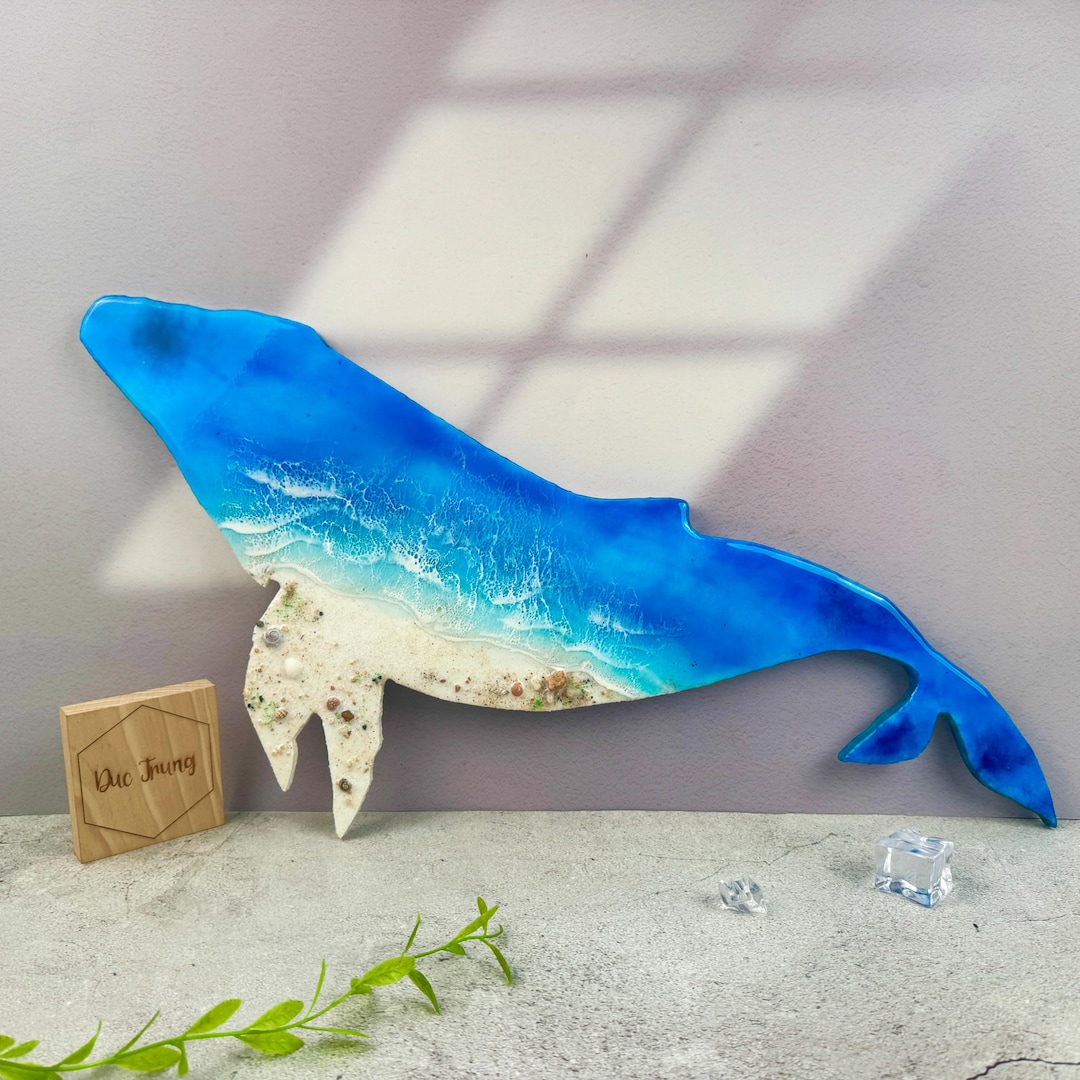 Large Whale Resin Ocean Art – Handmade Coastal Wall Decor, Beach House ...