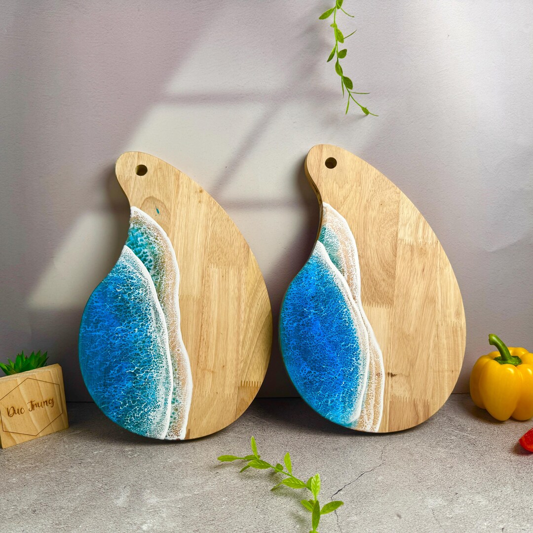 Ocean Wave Resin Charcuterie Board, Coastal Serving Board, Beach ...