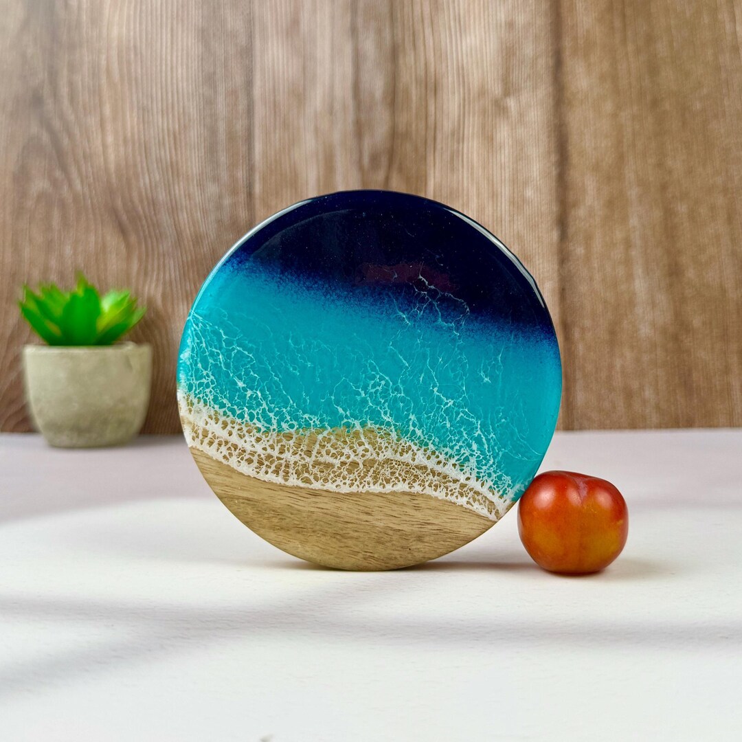 Ocean Resin Coaster Set – Beach Epoxy Drink Coasters, Handmade Coastal ...
