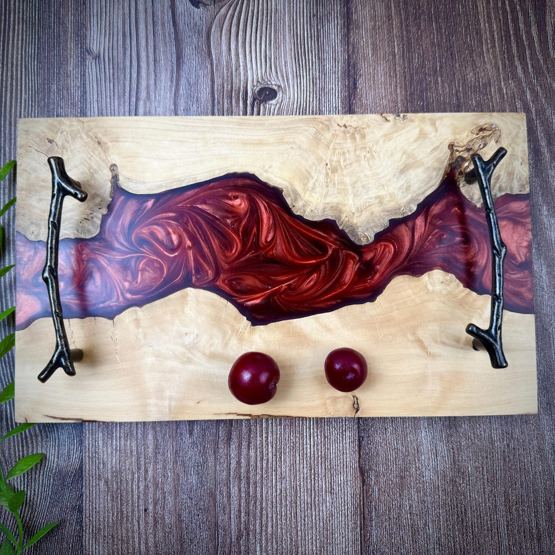 Black River Resin Serving Tray – Handmade Epoxy Wood Tray With Branch ...